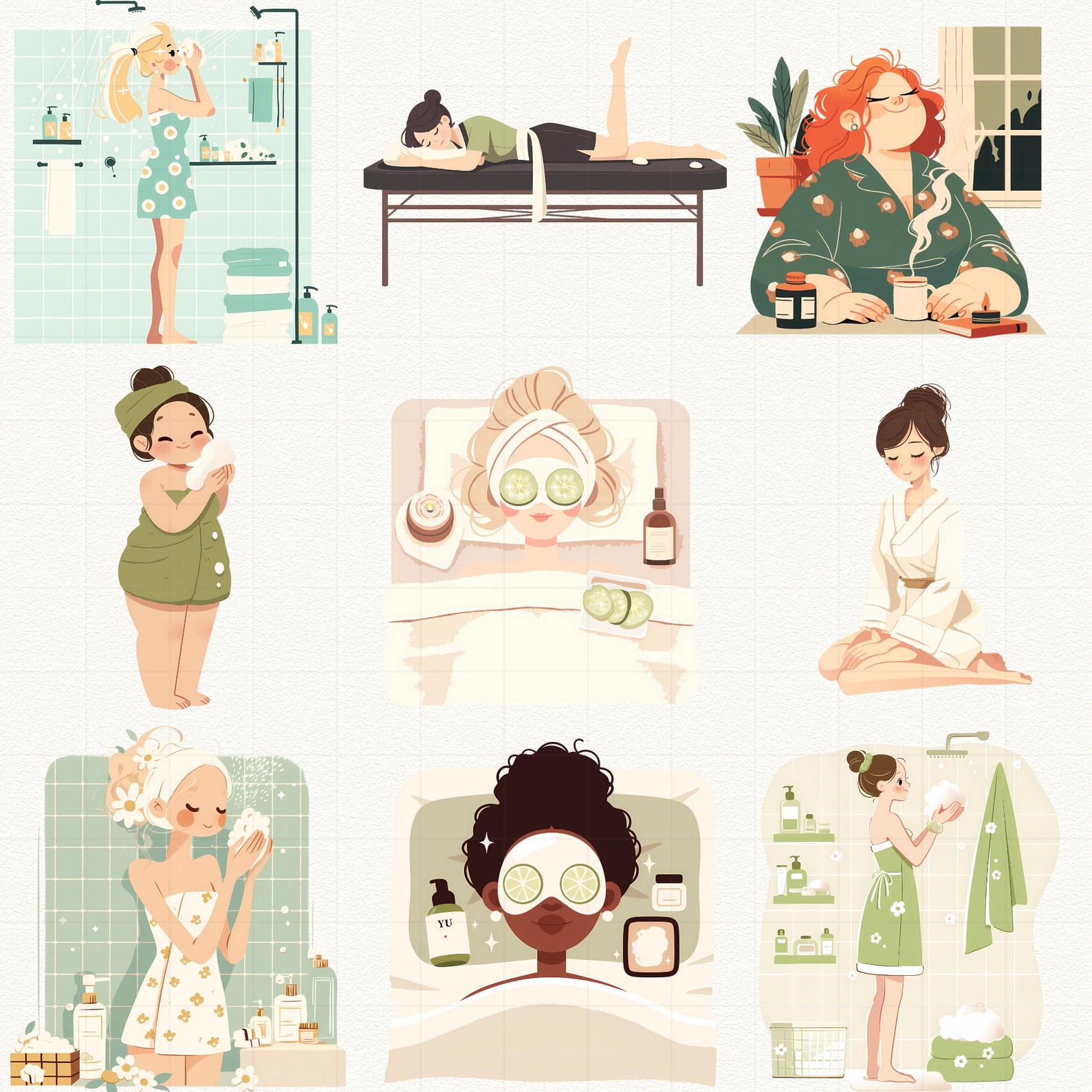 Relaxing Spa Day Clipart – Self Care Illustrations – Calm Wellness ...