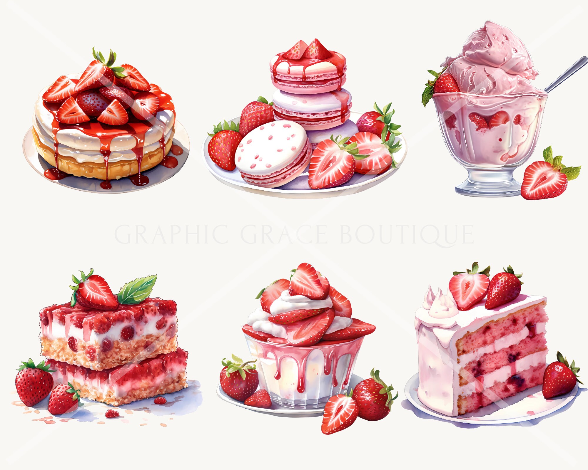 Watercolor Strawberries Clipart Bundle: Strawberry Delights & - Etsy