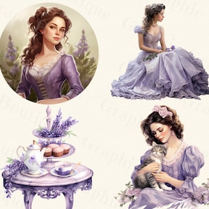 Lavender Lady Clipart Bundle - 12 High-resolution PNG, Victorian ...