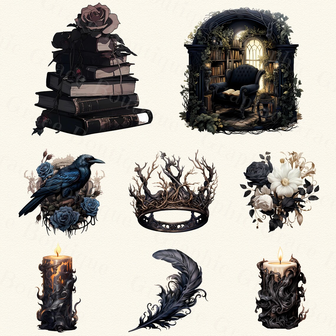 Gothic Dark Academia Clipart Bundle: PNG Portraits & Decor (commercial Use) - Etsy