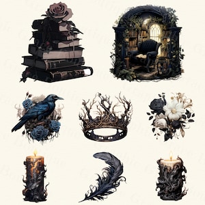 Gothic Dark Academia Clipart Bundle: PNG Portraits & Decor (commercial ...