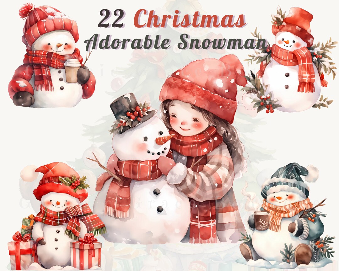 Watercolor Christmas Snowman Clipart Bundle: Festive Pngs - Etsy