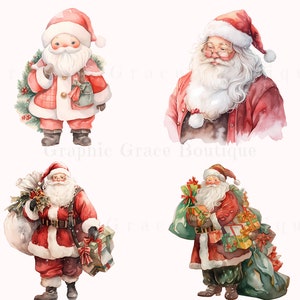 Santa Claus Watercolor Clipart Bundle: 19 PNG Christmas Art (digital ...