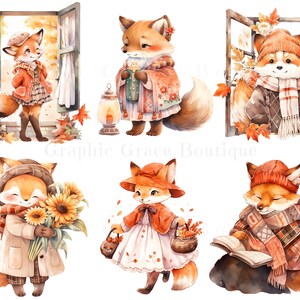 Autumn Foxes Watercolor Clipart Bundle - 30 High-quality Pngs ...