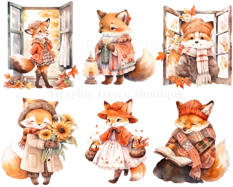 Autumn Foxes Watercolor Clipart Bundle: 30 Pngs for Nursery Decor - Etsy