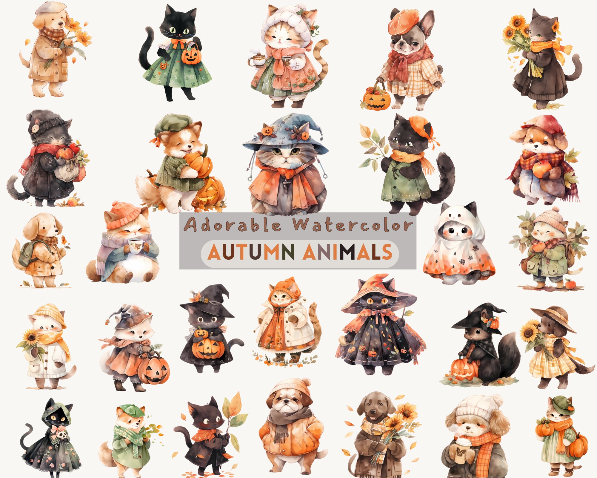 Autumn & Halloween Animal Clipart Mega-bundle: 150 Adorable - Etsy