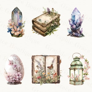Watercolor Spring Witch Clipart Bundle - Floral Magic, Sakura Blooms ...