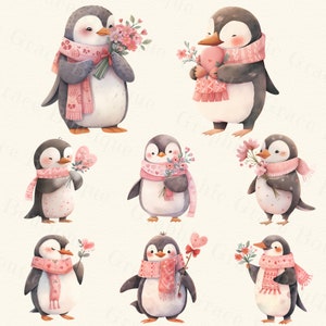 Watercolor Love Penguin Clipart, Nursery Clipart, Valentine Animal ...