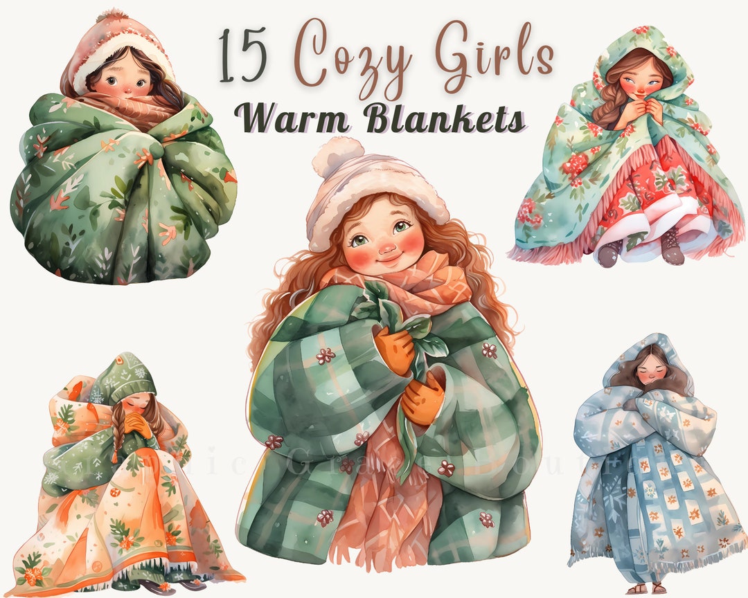 Watercolor Winter Girls Clipart: Cozy Blanket PNG Bundle - Etsy