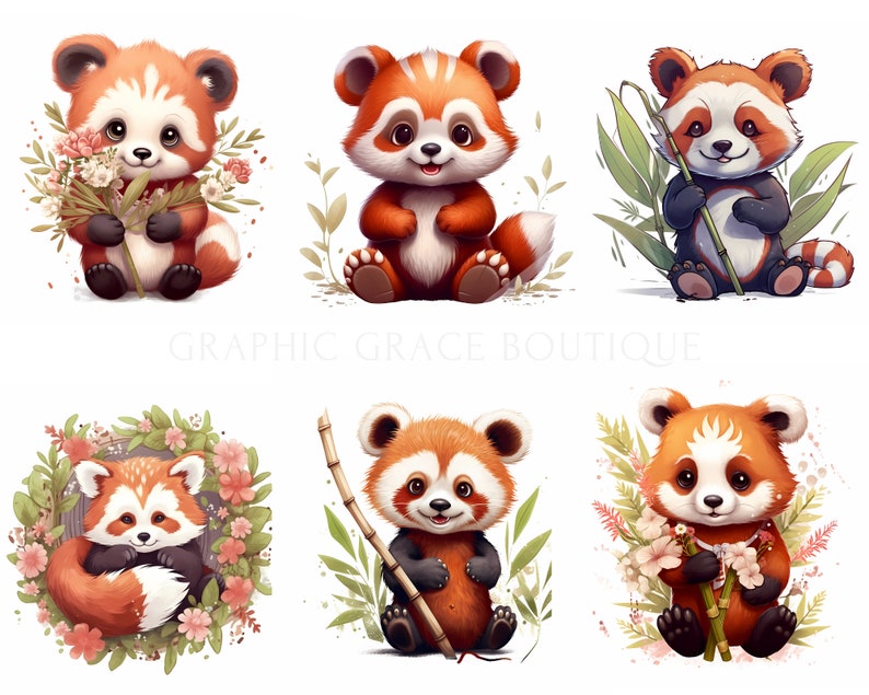 Adorable Red Panda Watercolor Clipart Bundle, Expressive Baby Red ...