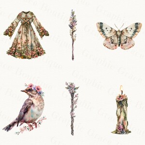 Watercolor Spring Witch Clipart Bundle - Floral Magic, Sakura Blooms ...