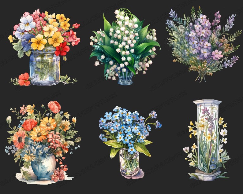 Watercolor Spring Flowers Clipart Bundle Vase of Flowers - Etsy