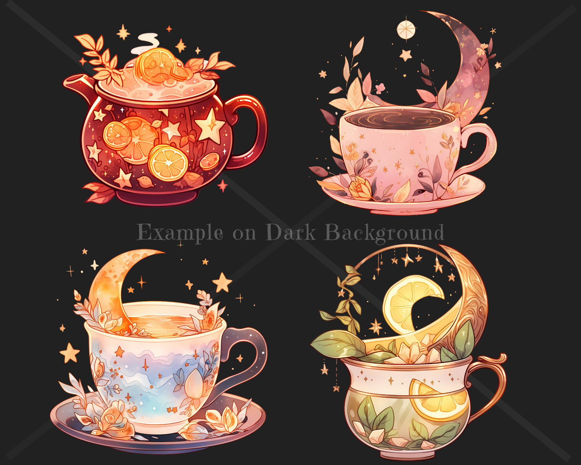 Enchanting Celestial Tea Time Clipart Bundle 22 Watercolor - Etsy