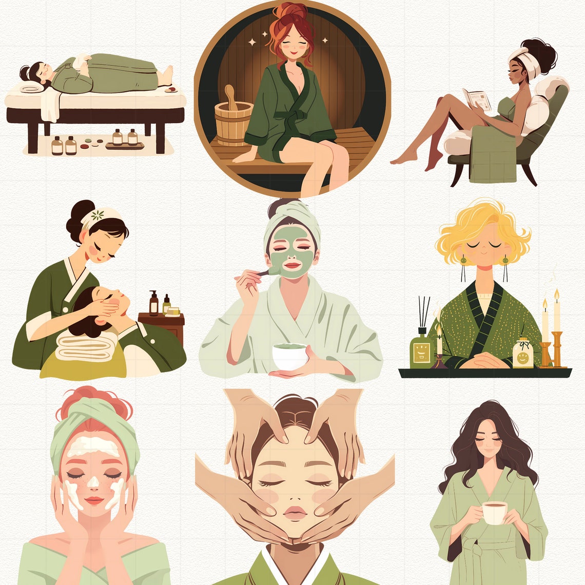 Relaxing Spa Day Clipart – Self Care Illustrations – Calm Wellness ...