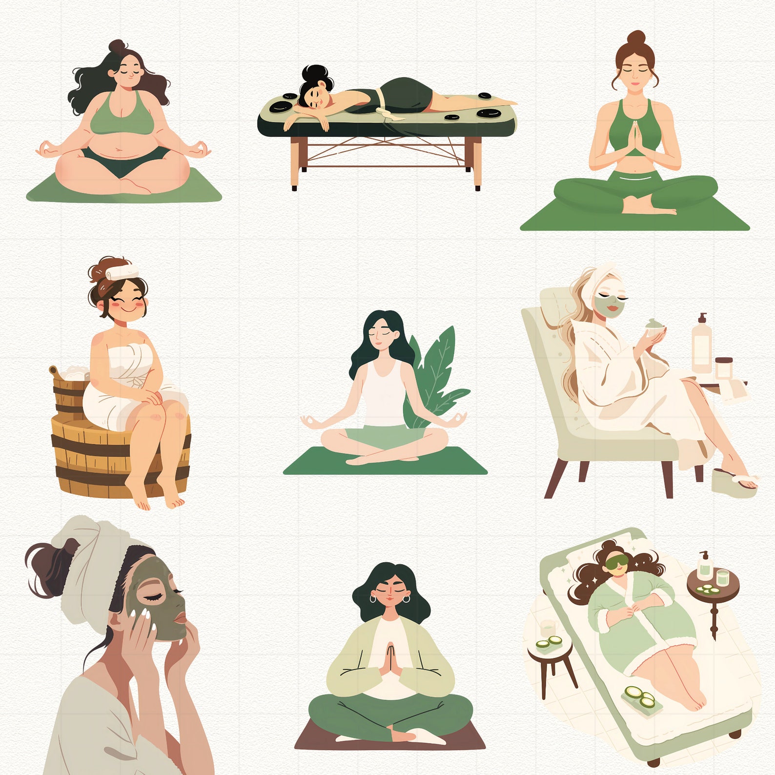 Relaxing Spa Day Clipart – Self Care Illustrations – Calm Wellness ...