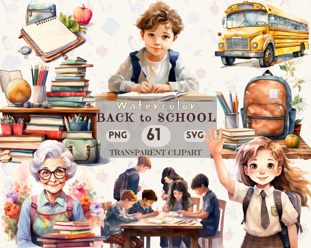 Back to School Clipart Bundle - Watercolor Illustrations of Kids ...