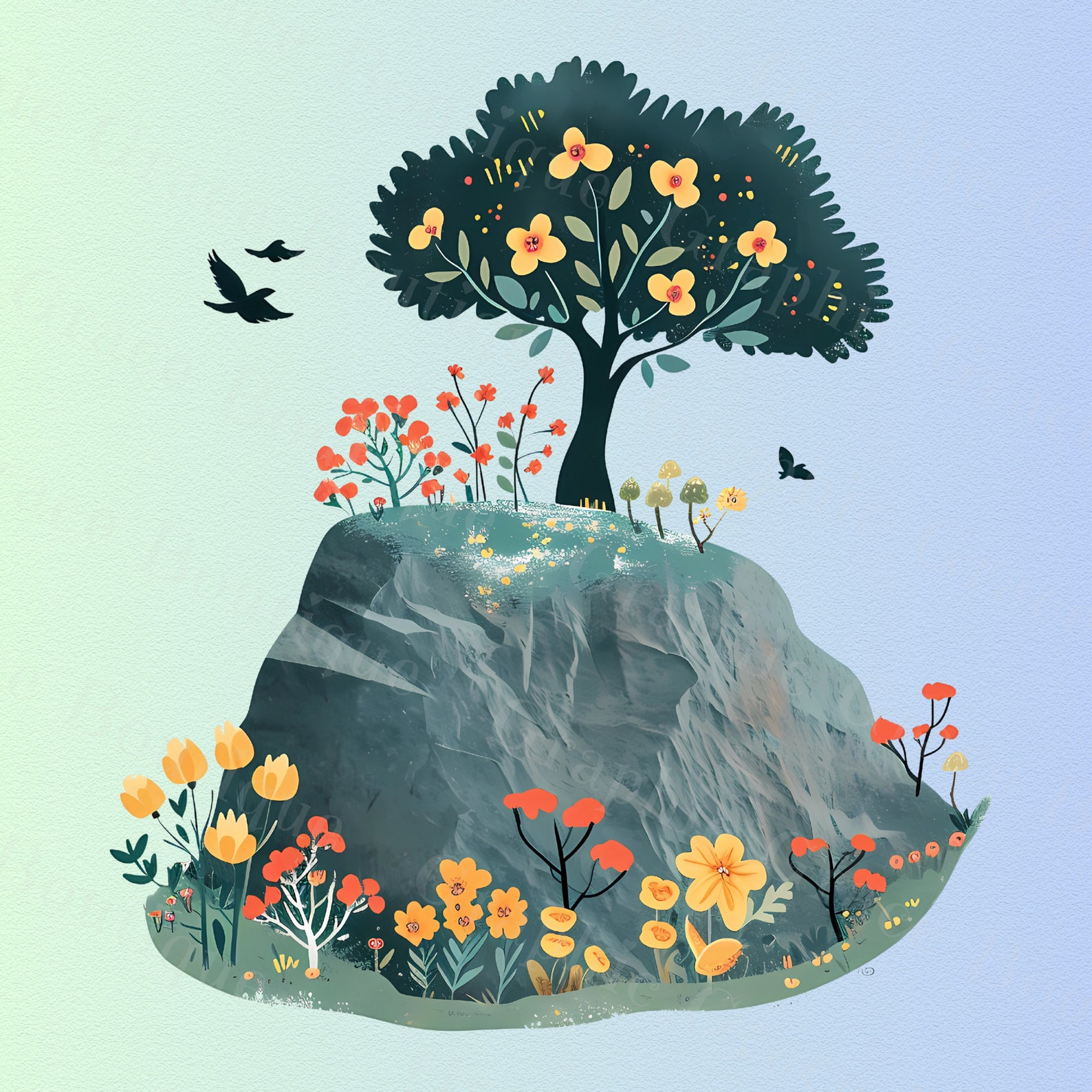 Spring Landscape Clipart: 30 Flowery Nature Designs (instant Download ...