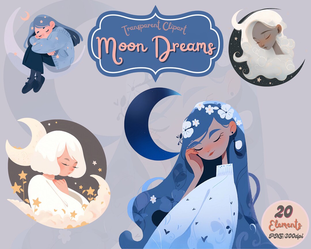 Moon Dream Girls Clipart Bundle - 20 High-resolution PNG, Fantasy ...