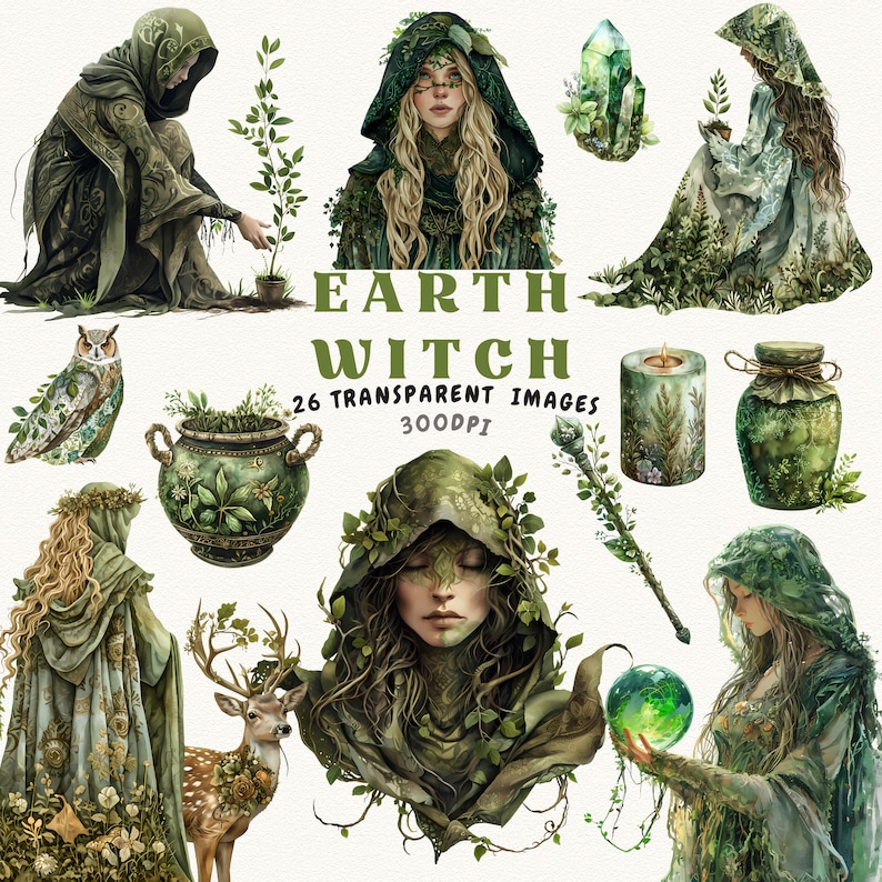 Earth Witch Watercolor Clipart Bundle – Nature Witch Illustrations ...