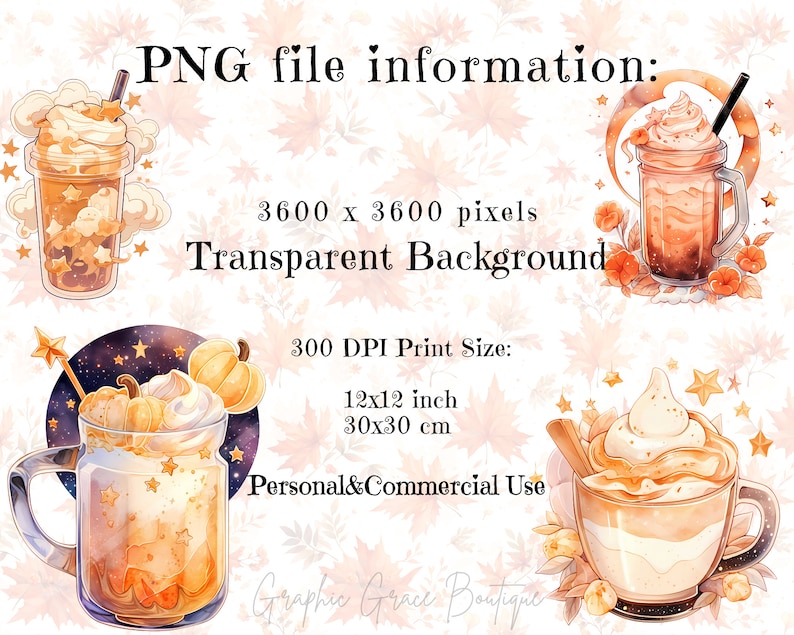 Celestial Autumn Drinks Clipart Bundle Pumpkin Latte, Autumn Tea ...