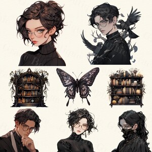 Gothic Dark Academia Clipart Bundle: PNG Portraits & Decor (commercial ...