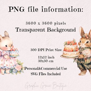 Birthday Bunny Clipart Bundle - SVG and PNG Watercolor Bunnies for ...