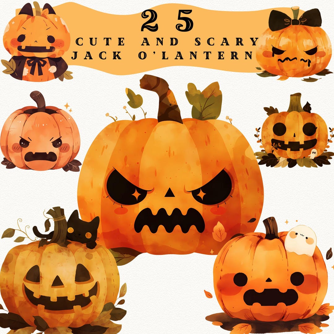 Halloween Pumpkin Clipart: Spooky Jack O' Lantern PNG Stickers (digital ...