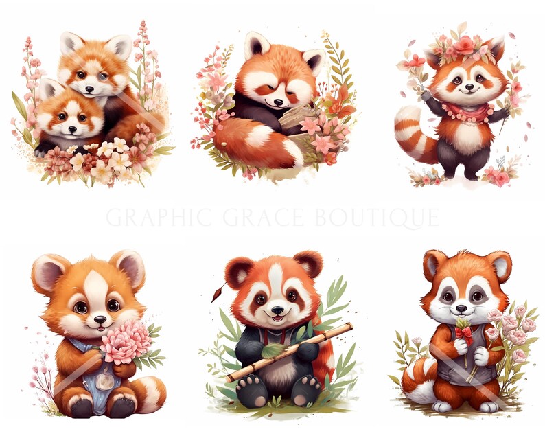 Adorable Red Panda Watercolor Clipart Bundle, Expressive Baby Red ...