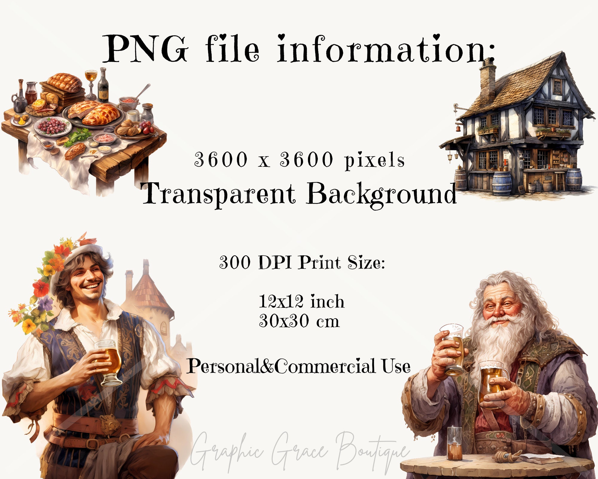 Medieval Tavern Digital Clipart Bundle Cozy Inns and Bards, PNG Images ...