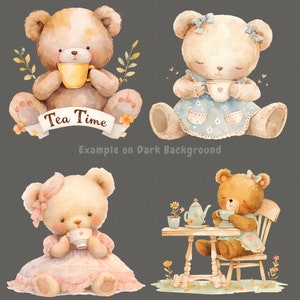 Watercolor Tea Time Teddy Bear Clipart, Pastel Nursery Teddy Bear ...