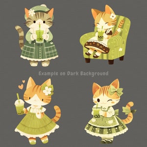 Cute Matcha Cat Digital Stickers, Cozy Green Drink Clipart Journaling ...