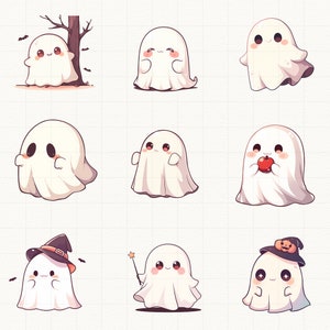 Adorable Ghost Clipart Bundle-halloween Pngs With Pumpkins, Witch Hats ...