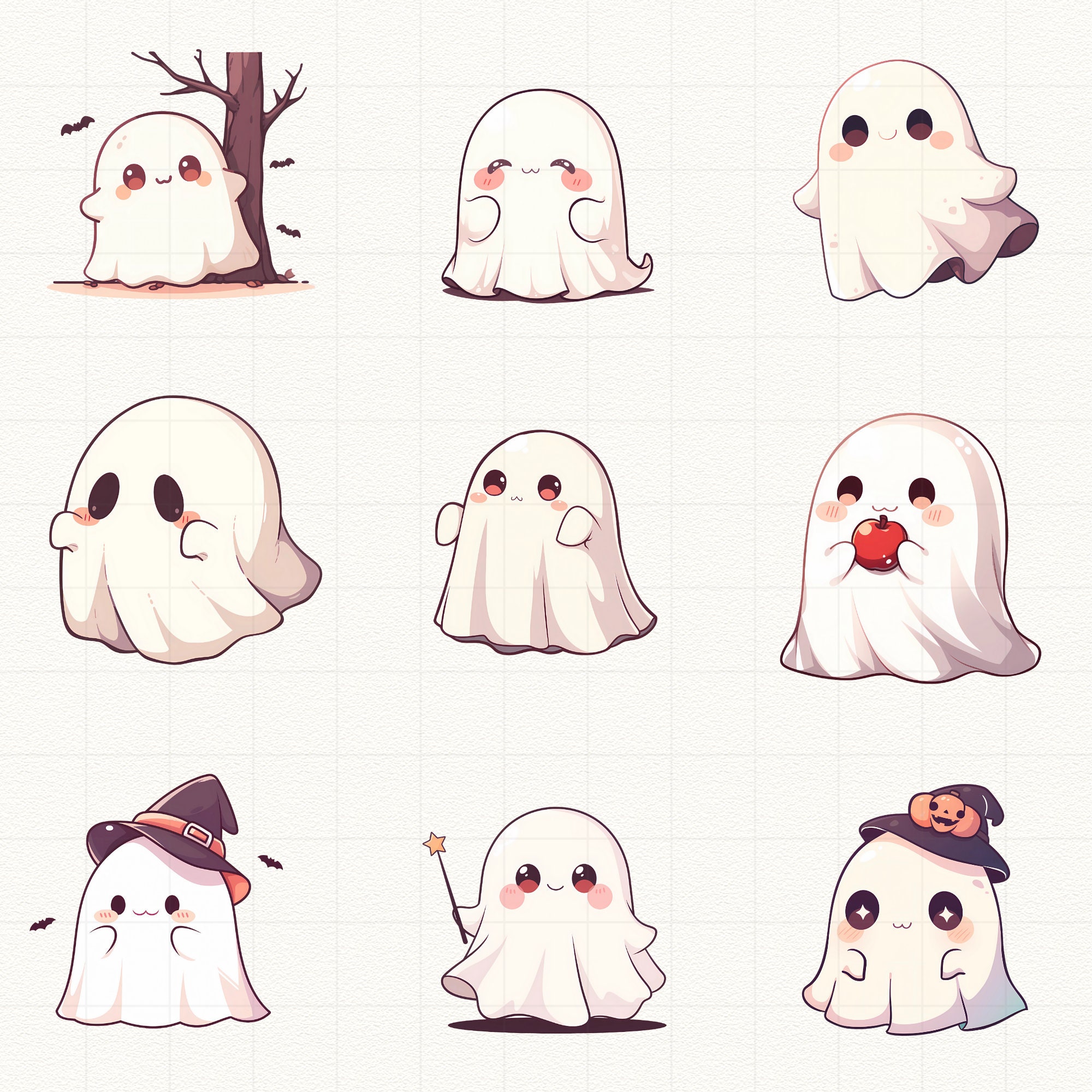 Adorable Ghost Clipart Bundle: Kawaii Halloween Pngs (digital Sticker ...