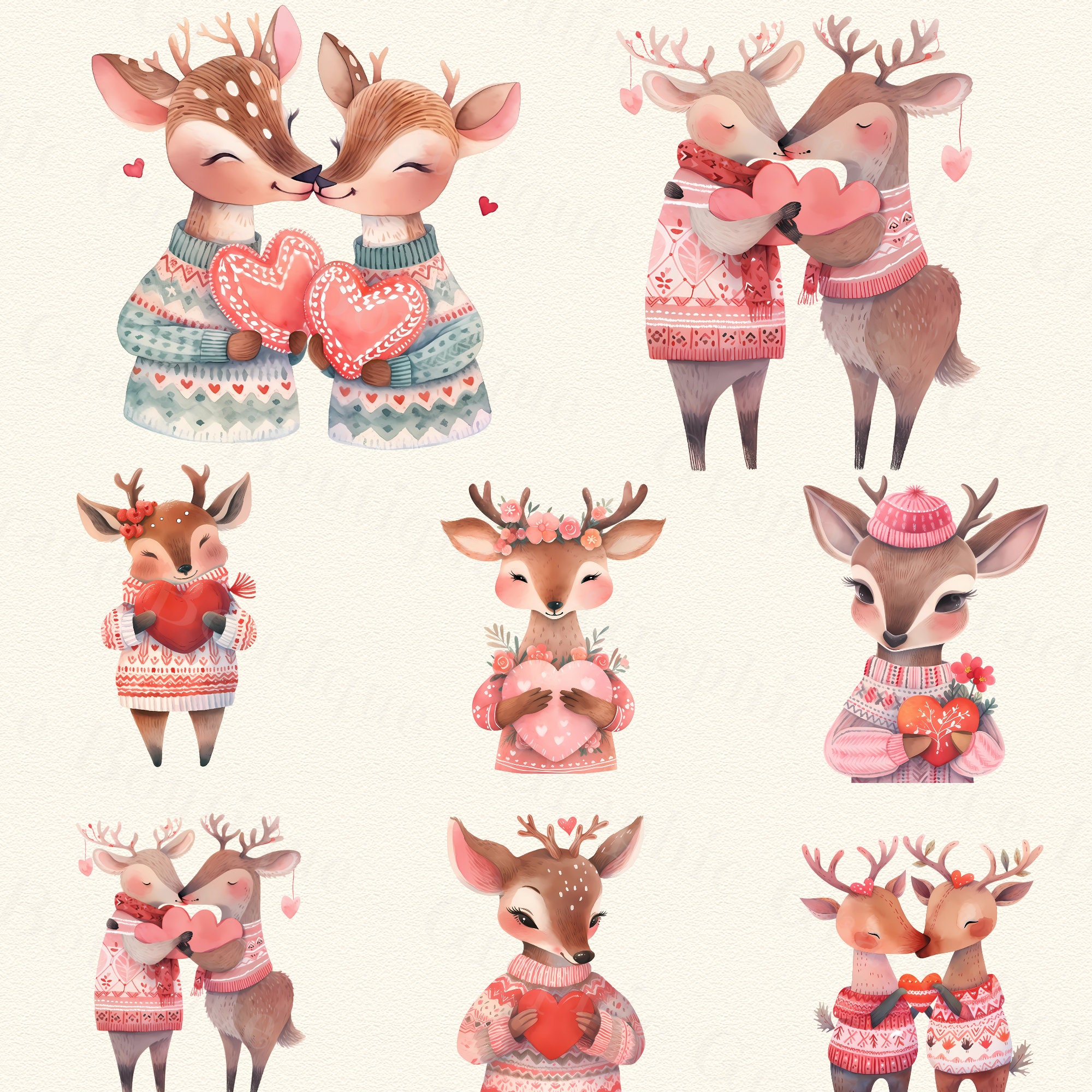 Watercolor Love Deer Clipart, Nursery Clipart, Valentine Animal Couple ...