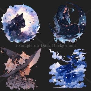 Celestial Witch Theme Clipart Bundle: Watercolor Witches, Celestial ...