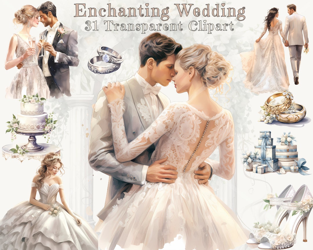 Premium Watercolor Wedding Clipart Set -bride & Groom PNG, Adorable ...