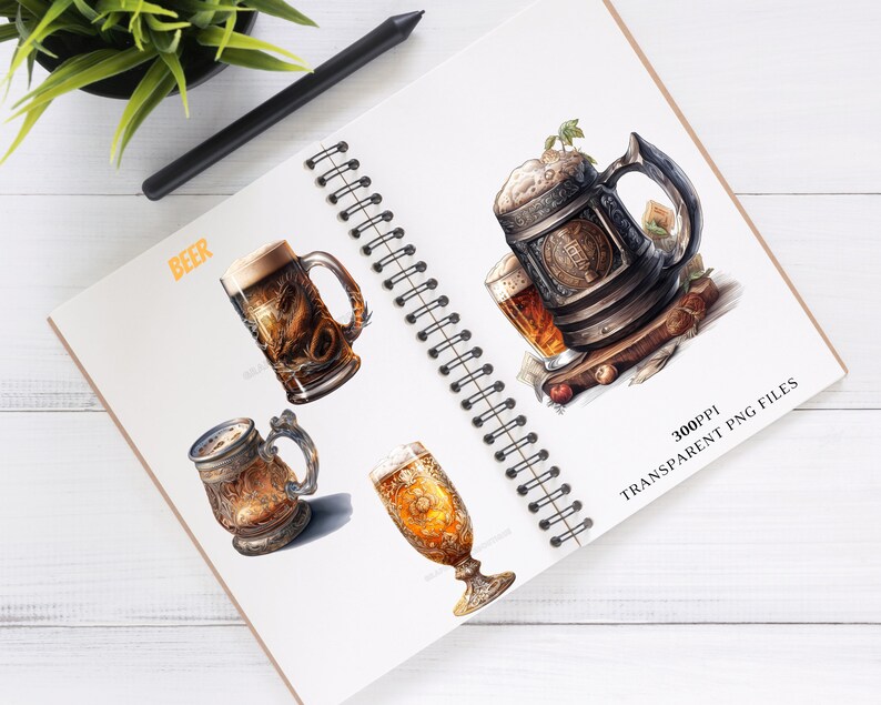 Watercolor Beer Mugs Clipart Digital Png Fantasy Insipred - Etsy