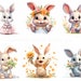 Adorable Bunny Watercolor Clipart Bundle Digital PNG Images for ...