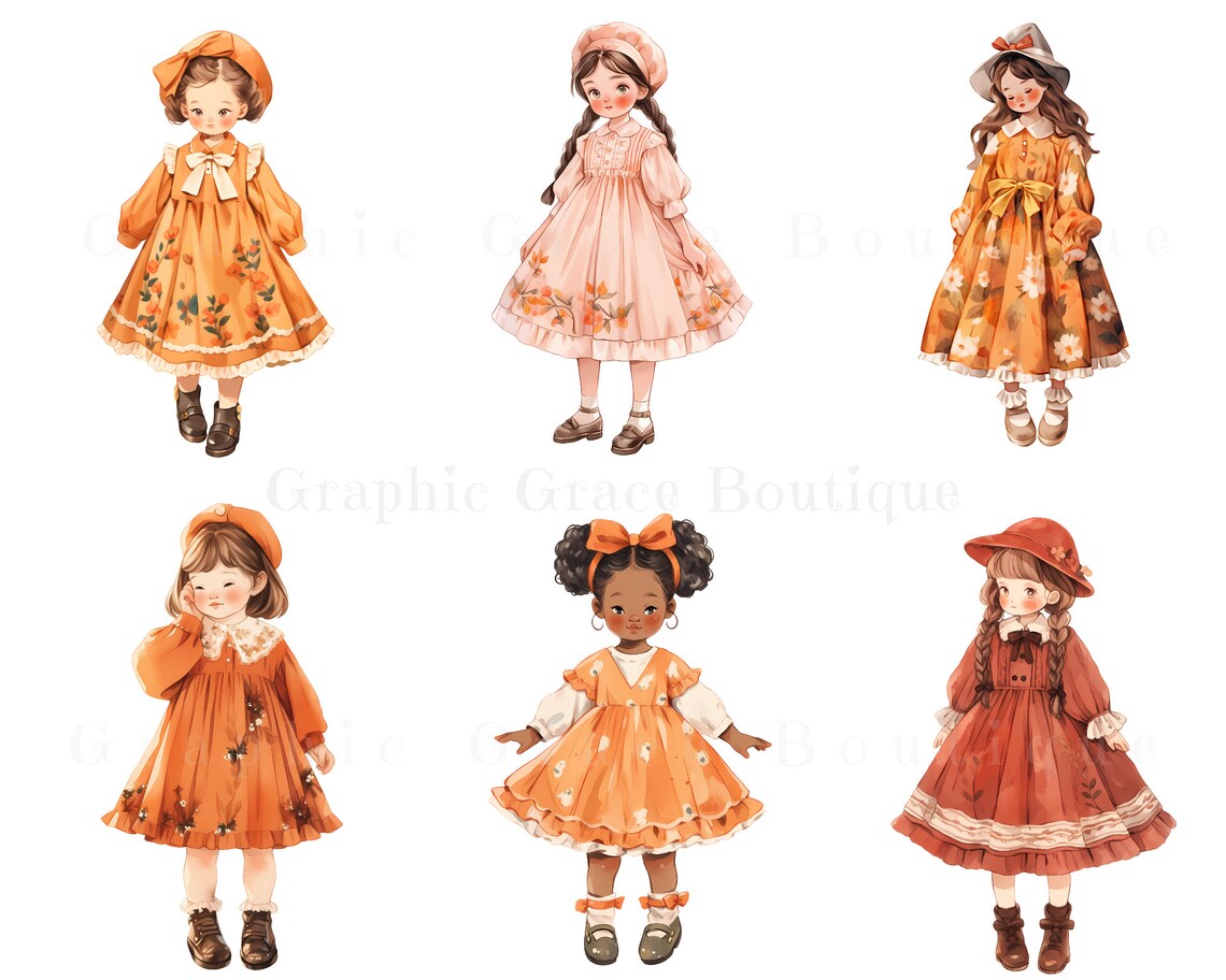 Autumn Girl Clipart Watercolor Cute Girls Wearing Autumn - Etsy