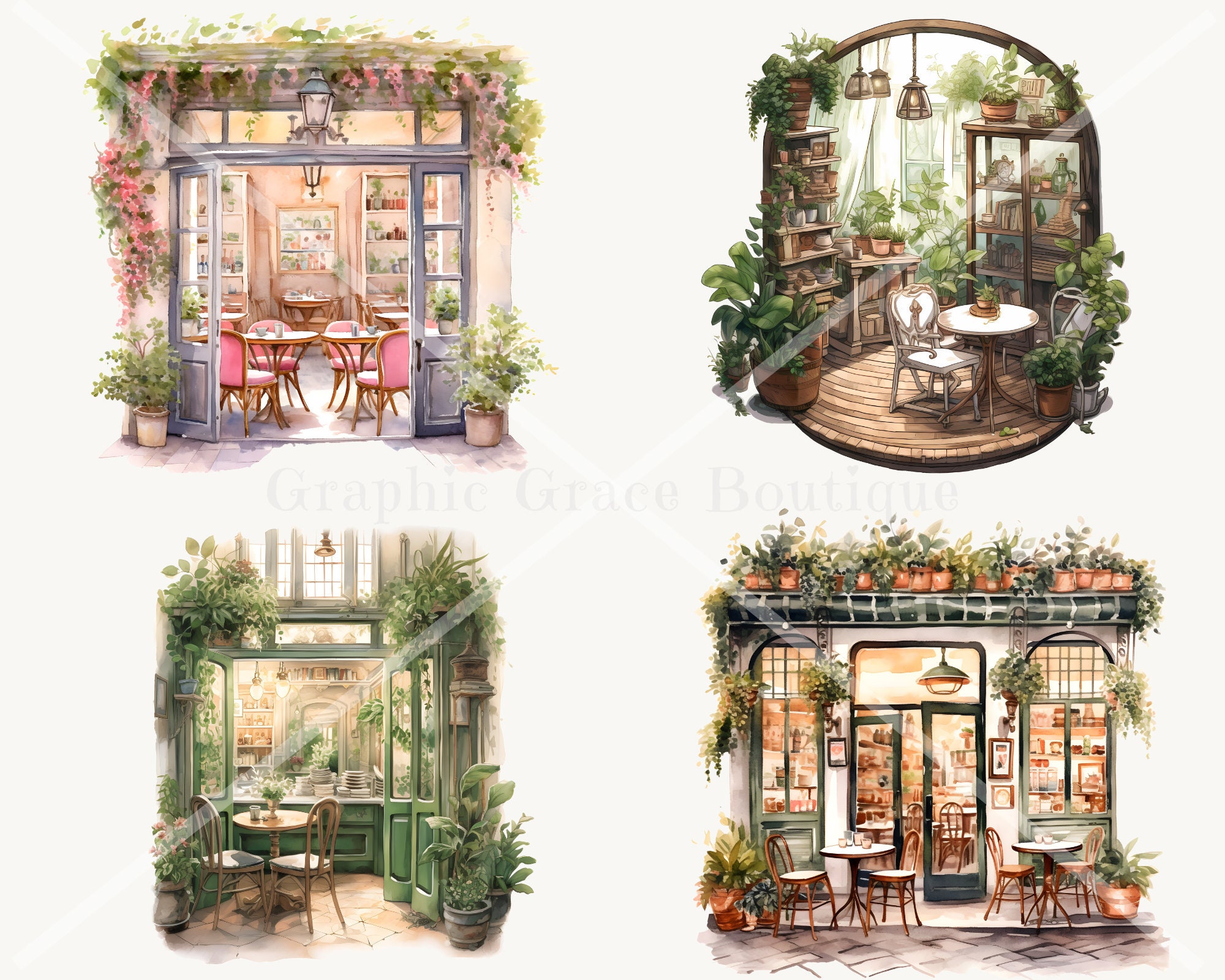 High-quality Watercolor Cafe Storefronts Clipart Bundle Cozy - Etsy