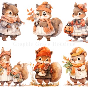 Autumn Squirrels Watercolor Clipart Bundle - 26 High-quality Pngs ...
