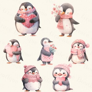 Watercolor Love Penguin Clipart, Nursery Clipart, Valentine Animal ...