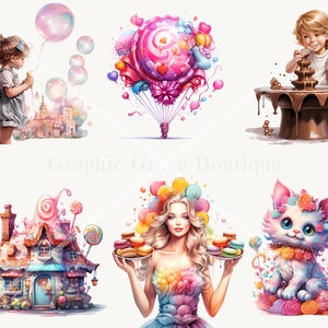 Premium Candyland Clipart - Cute Girls, Candy Houses, Lollipops, Candy ...