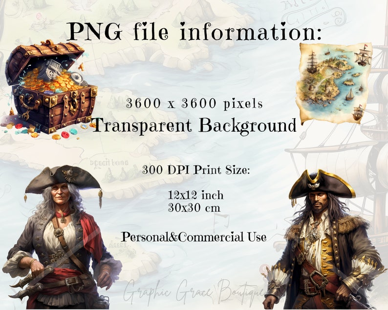 Pirate Watercolor Clipart Bundle: Nautical Adventure PNG Images ...