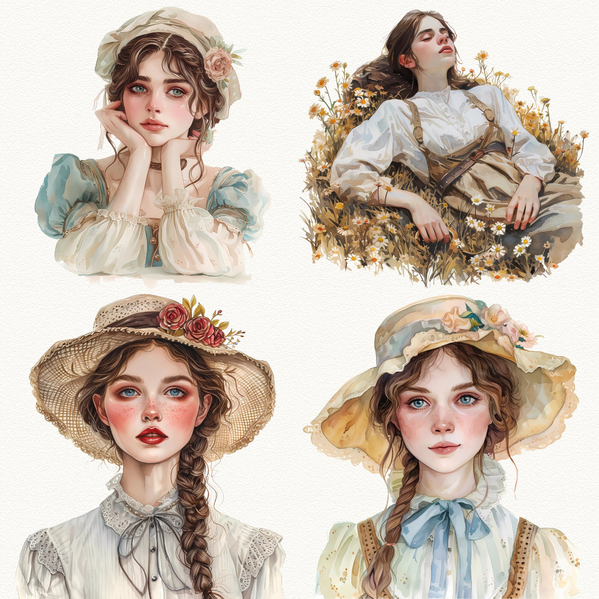 26 PNG Vintage Victorian Girls Watercolor Clipart: Victorian Vintage ...