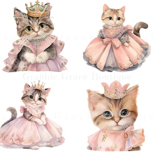 Watercolor Princess Cat Clipart Bundle - Adorable Cats, Cute Dresses ...