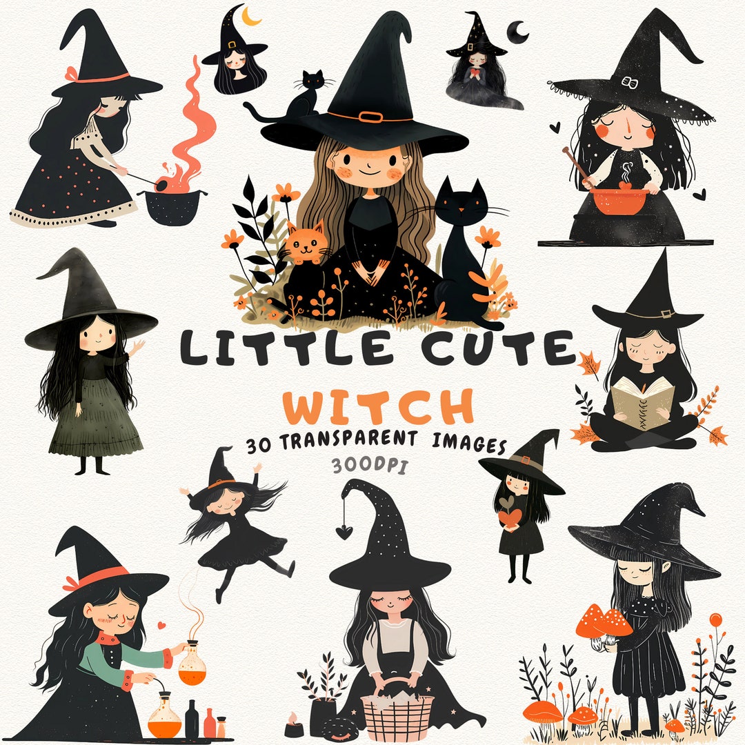 Adorable Little Witch Clipart Collection, Sweet Cute Little Witches ...