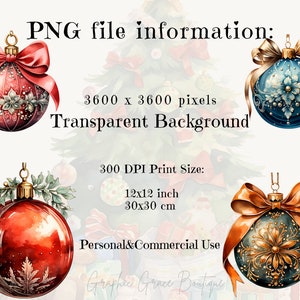 Christmas Baubles Clipart PNG Bundle , Watercolor Festive Holly Hanging ...
