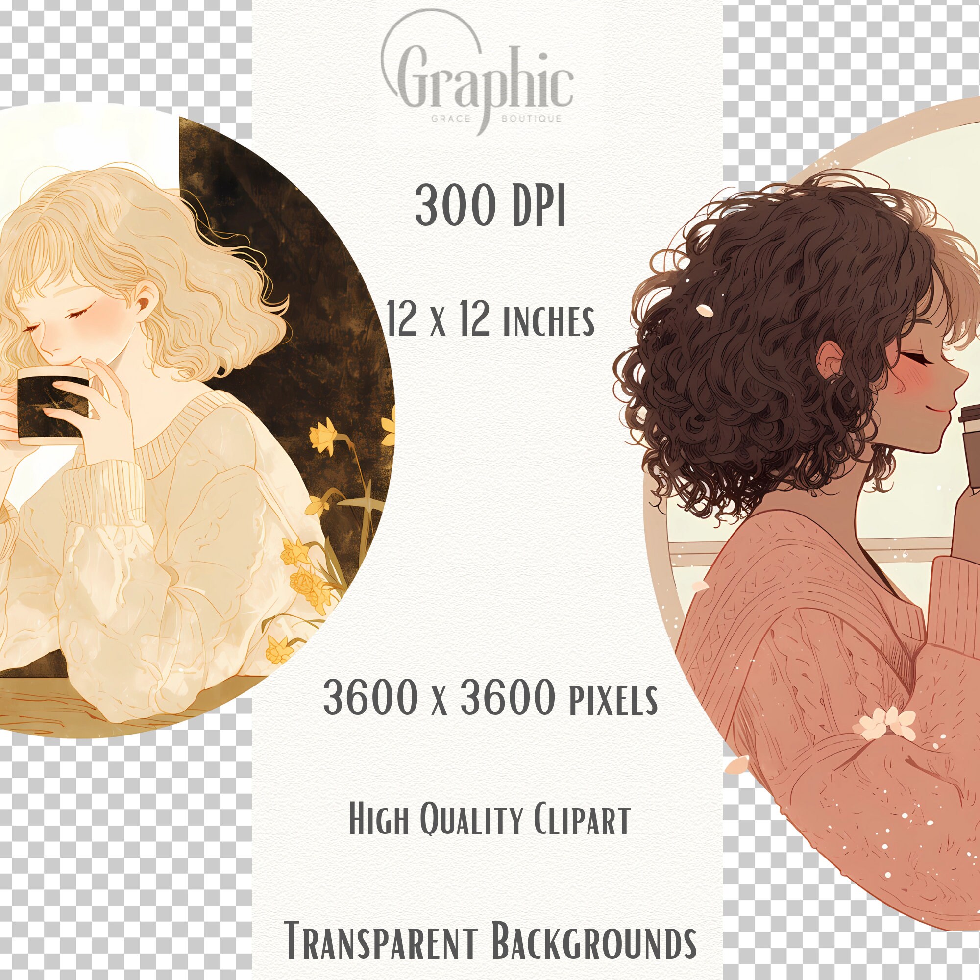 Cozy Spring Window Tales Girls Digital Stickers, Warm Drink Png ...