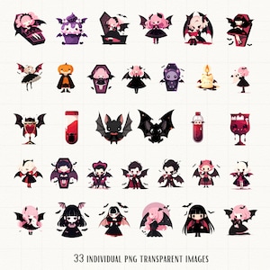 Adorable Vampire Clipart: Whimsical Halloween Stickers (digital ...